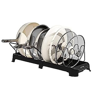 Hikinlichi Pot Lids Holders Expandable Pans Organizers Racks Cutting Board Racks Bakeware Platters Dishes Storage Stand 12 Adjustable Compartments Kitchen Countertop Pantry Cabinet Under Sink,Black