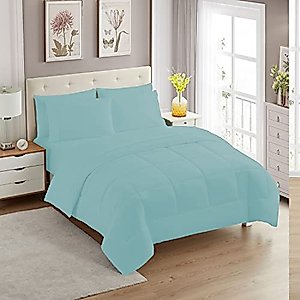 Sweet Home Collection 5 Piece Comforter Set Bag Solid Color All Season Soft Down Alternative Blanket & Luxurious Microfiber Bed Sheets, Misty Blue, Twin