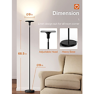 addlon Floor Lamp with Remote, Sky LED Modern Torchiere Tall Standing Lamp Super Bright Floor Lamps for Living Room, Bedroom and Office, 30W/2400LM - Black