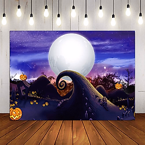 Yongqian Nightmare Halloween Themed Photography Backdrop Horror Pumpkin Trick or Treat Jack Theme Baby Shower Party Decor Photo Background Before Christmas Studio Props Home Banner 5x3ft Vinyl
