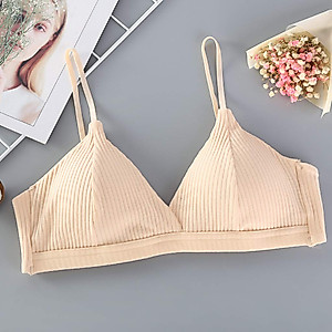 JFLYOU-Bra for Women,Female Ring-Free Cup Sexy Bra Threaded Wrap Chest Ladies Comfortable Underwear(Khaki,Free Size)