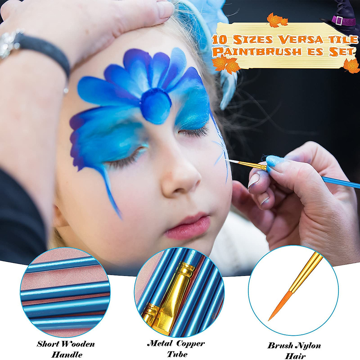 40 Pieces Halloween Face Stencils Kit 12 Pieces Reusable Large Face Paint Stencils Body Painting Template 18 Pieces Halloween Tattoo Stencils 10 Pieces Painting Brushes for Kid Adult Halloween Party