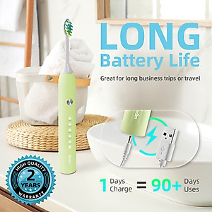 7AM2M Sonic Electric Toothbrush for Adults and Kids, with 6 Brush Heads, 5 Modes with 2 Minutes Build in Smart Timer, Roman Column Handle Design (Light Green, 1 Count (Pack of 1))