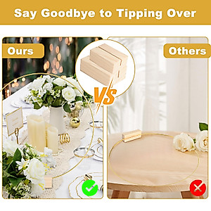 Hviiso 12 PCS 12 Inch Floral Hoop Centerpiece Table Decorations - Gold Wedding Party Centerpieces with Natural Wood Base, Metal Wreath Ring Stand for Balloon and Flower Decoration