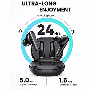 UGREEN HiTune T1 Wireless Earbuds with 4 Microphones, HiFi Stereo Bluetooth Earphones with Deep Bass Mode, ENC Noise Cancelling for Clear Calls, Touch Control, IPX5 Waterproof, 24H Playtime, Black