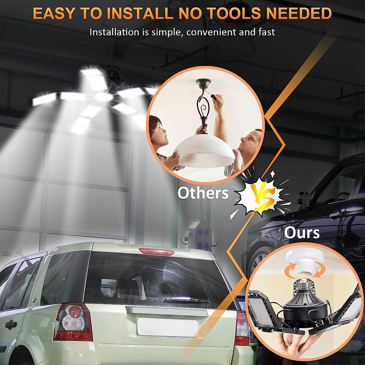 HEYPORK E26/E27 Socket Garage Light 180W 18,000LM 363Pcs LED Shop Light 6,500K Extra Bright LED Indoor Lights Foldable Garage Lighting Adjustable Garage Light Bulbs with Multiple LED Lights Deformable