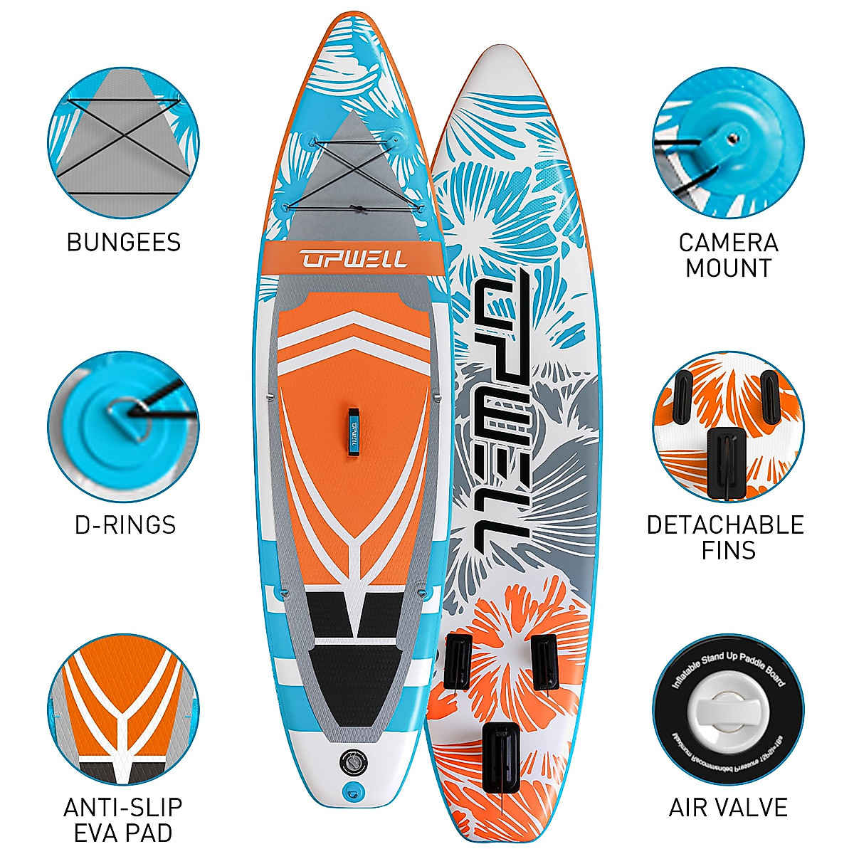 UPWELL Inflatable Stand Up Paddle Board with Kayak Seat, Premium SUP Paddle Boards for Adults, 10’6”Blow up Paddle Boards 6”Thick, Blue