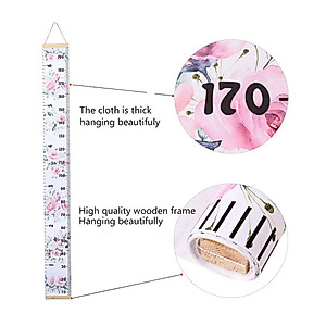 XINGZI Kids Baby Growth Chart Ruler 8 x 79 inch Wood Frame Height Measure Chart Canvas Pink Flower Hanging Removable Wall Ruler Wall Decor Nursery Decoration for Kids Girls Boys Toddlers Gift