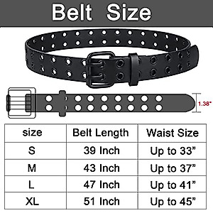 macoking Grommet Belts for Women, Goth Black Belts for Teens - Double Studded Holes-L