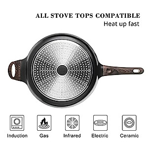 SENSARTE 12 in Nonstick Deep Frying Pan,4.9-Qt Non-Stick Saute Pan with Lid,Large Skillet Pan,Non-Stick Jumbo Cooker for All Stove Tops,Induction Compatible,PFOA Free, Black