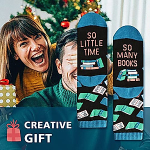 Funny Socks for Men Women Teens Boys - So Little Time So Many Book Novelty Fun Crew Socks-Funky Cotton Crazy Socks with Sayings-Valentines Day Funny Gifts Silly Christmas Stocking Stuffers
