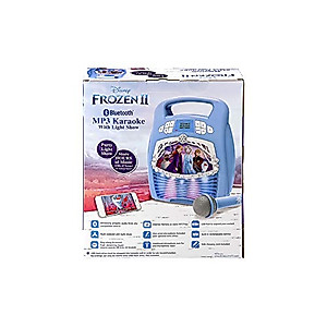 Frozen 2 Bluetooth Portable MP3 Karaoke Machine Player with Light Show Store Hours of Music with Built in Memory Sing Along Using The Real Working Microphone USB Port to Expand Your Content