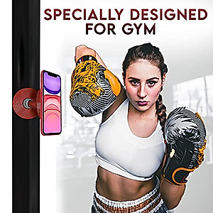 Gym Double Sided Magnetic Phone Holder (2022 Extra Strong New Edition) - Cell Phone Gym Holder for Pictures and Video Capture Hands Free Selfie- Phone Magnet Mount (Red)