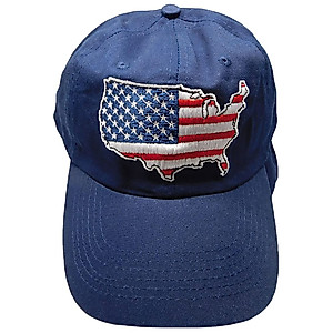 USA Flag United States of America Map Navy Blue Washed Cotton Adjustable Embroidered Baseball Hat Cap