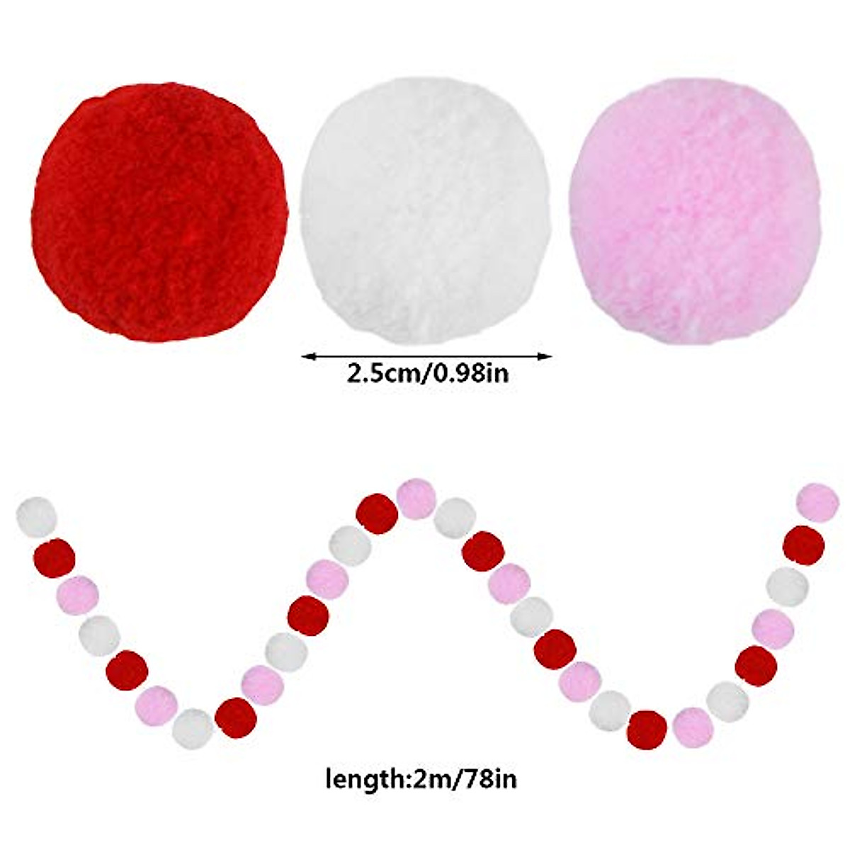 Jmkcoz Christmas Valentine's Day Felt Ball Garland Felt Banner Pom Pom Garland Decoration, 90 Pcs Pompom Balls Hanging Bunting Ornament for Mother's Day Wedding Birthday New Year Party Tree Wall Decor
