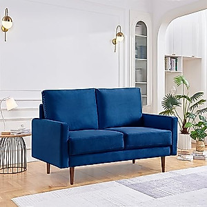 American Furniture Classics Blue 57 Inch Wide Upholstered Two Cushion Loveseat with Square Arms Velvet, 57" x 32" x 37"
