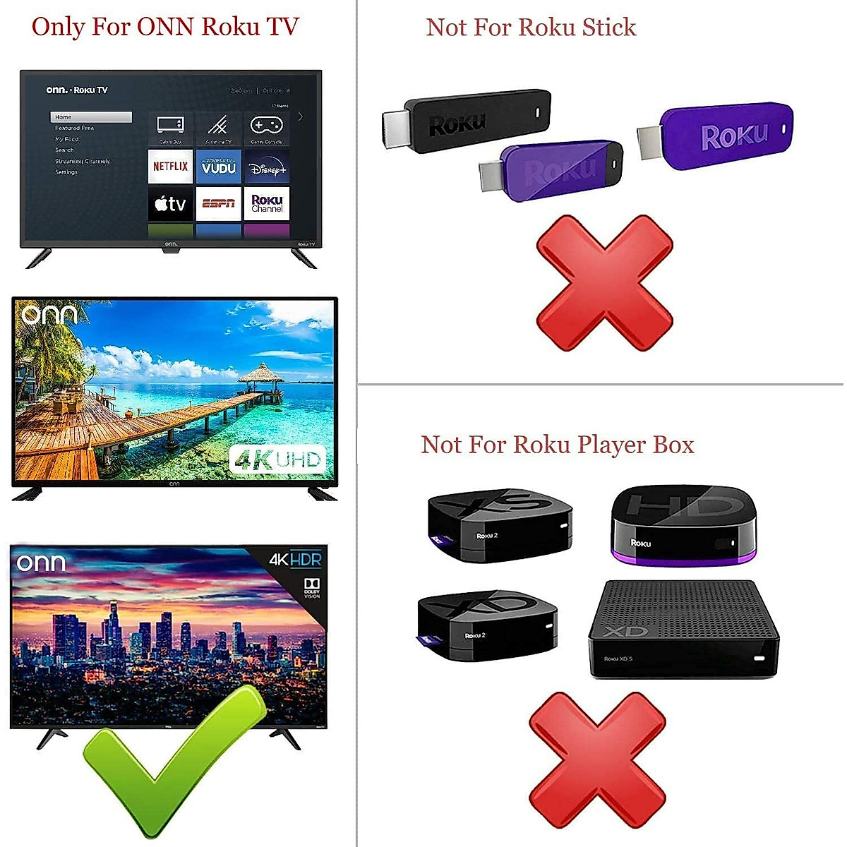 Replacement Remote Control for Onn Roku TV/TCL Roku TV/Element Roku TV/Hisense Roku TV Remote with Netflix Disney Plus HULU Sling【Only Works with Roku TV, Not for Roku Stick and Roku Box】 2 Pack