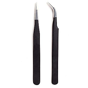2pcs Tweezers Set Anti-static Stainless Steel for Ingrown Hair Curved Straight Professional Slant Tip &Splinter Tip Remover Tweezer