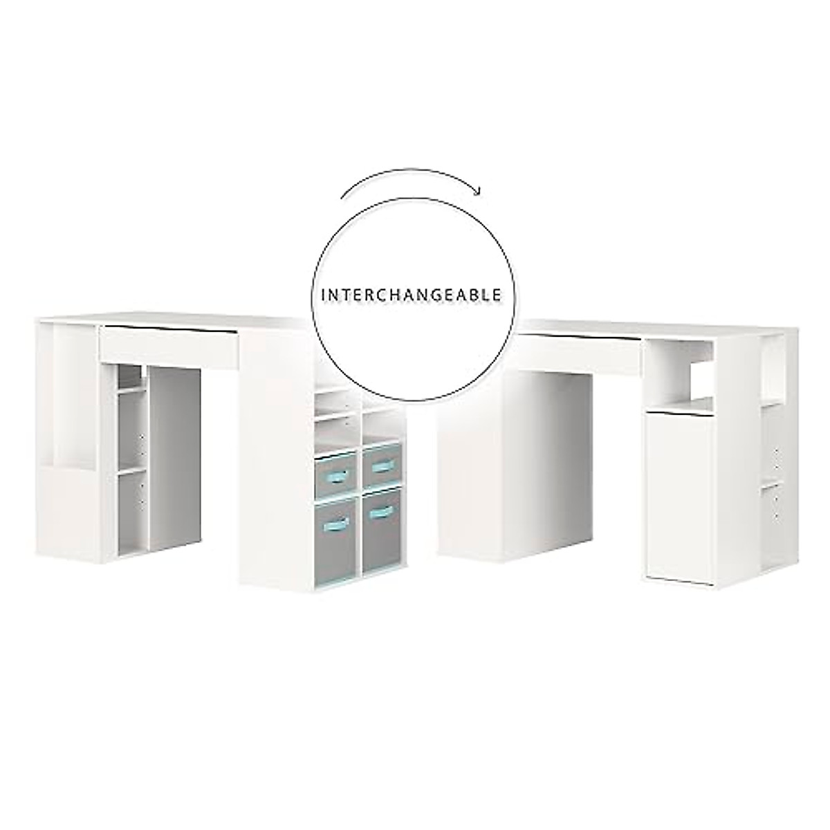South Shore Crea Counter-Height Craft Table with Scratchproof Surface and Interchangeable Modules - 4 baskets included, Pure White
