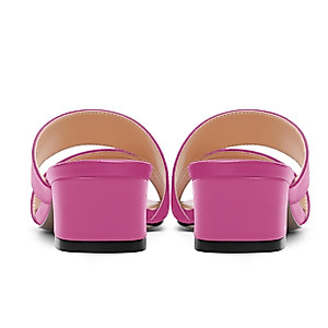 SHOWFOREST Women's Casual Slip On 1.5 Inch Low Heel Outdoor Solid Matte Chunky Square Toe Sandals Magenta Size 9.5 - Sandalias de Mujer de Tacon Bajo