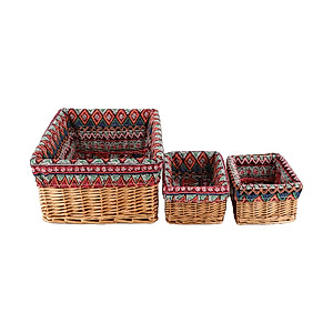 JLKIMZVO Rectangular Storage Basket Hand woven Wicker Nested Baskets Combination Shelf Storage Basket Detachable Lining Suitable for Wardrobes, Bedrooms, Bathrooms, Hallways,Offices