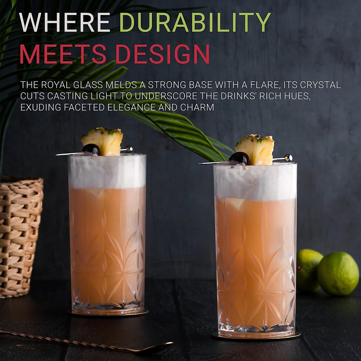 Bravario Unbreakable Plastic Drinking Water Tumblers, Dishwasher Safe 100% Tritan Glasses, BPA-Free Shatterproof Outdoor Highball Drinkware, 18 oz, Set of 4