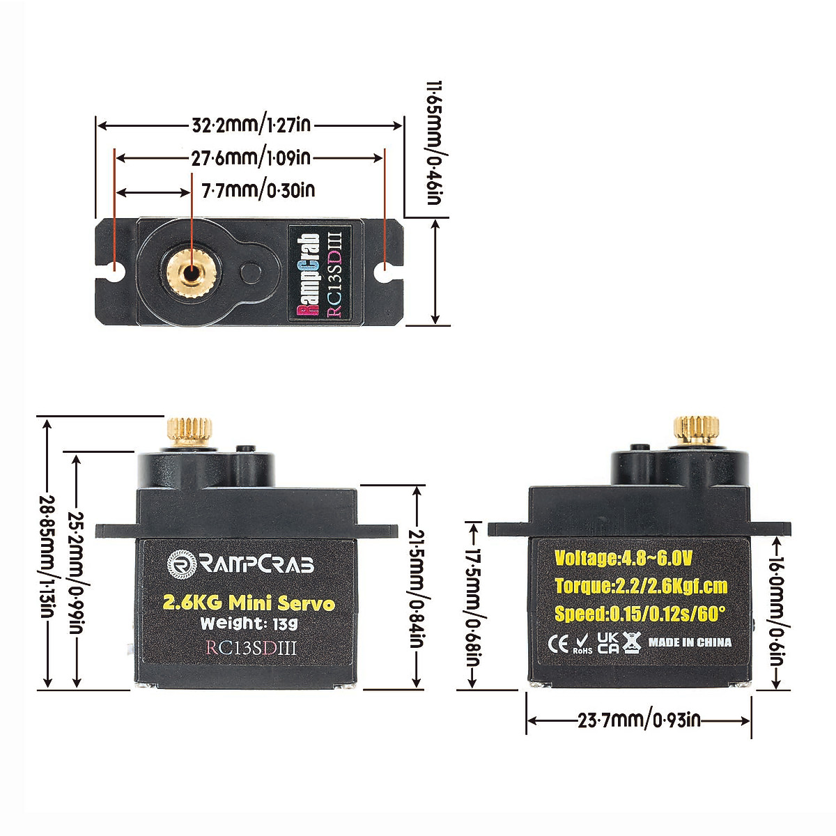 RampCrab RC Steering Servo with Servo Mount Bracket and Servo Horn for AX24 SCX24, RC Car Model Parts, Upgrade Parts for Axial AX24 SCX24 1/24 RC Crawler (Purple Horn)