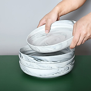 Bosmarlin Marbling Ceramic Large Pasta Bowls, 38 Oz, Set of 4 for Serving, Salad, Dinner, Big Wide Bowls, Microwave and Dishwasher Safe (Grey, 9 in)