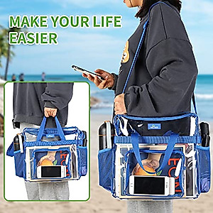 MAY TREE Clear Bag Stadium Approved 12×6×12, Clear Stadium Bag for Women and Men, Clear Lunch Bag for Work Travel Sport Office, Clear Tote Bag Stadium Approved with Non-Removable Straps - Blue