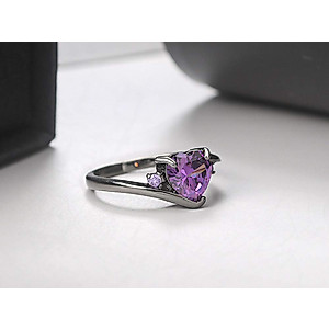 GUIDECUN Exquisite 18K Black Gold Plated Promise Band Ring Wedding Purple Heart Cubic Zirconia Rings for Women （Available in Size 6, 7, 8, 9，10） (US Size 6)