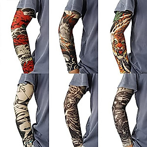 YARIEW Tattoo Sleeves for Men, 12Pcs Arm Sleeves Fake Tattoos Sleeves to Cover Arms Cooling Sun Protection Sleeves
