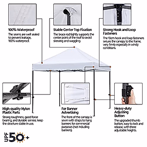Yaheetech 10x10 Pop Up Canopy Tent, Commercial Instant Heavy Duty Canopy, 500D Waterproof Adjustable Canopy with Wheeled Carry Bag, 4 Sandbags & 4 Stakes, White