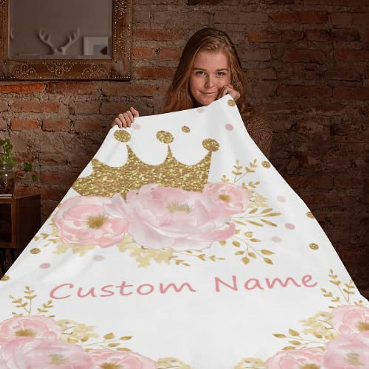 Eyesoul Personalized Name Blanket,Custom Super Soft Throw Baby Blanket with Name and Flower & Crown,Gifts for Baby and Girls,Suitable for Newborns and Toddler.30x40