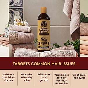 OKAY-MEN 3 in 1 Shampoo and Conditioner - Castor Oil Shampoo and Conditioner, Beard Wash, Clarifying Treatment for Dry Damaged Hair, Dandruff, Curly Hair - 16 Fl Oz (Pack of 1)