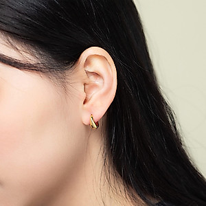 2 Pairs 14k Gold Filled Huggie Hoop Earrings Set Small Gold Hoop Earrings Hypoallergenic Dainty Tiny Cartilage Earrings Minimal Chunky Cuff Earrings For Women (Gold hoop)