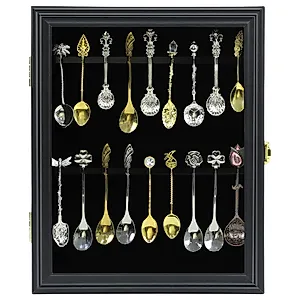COMSREV 18 Souvenir Tea Spoon Display Case Wall mount Lockable UV Protection Acrylic Door Wood Display Rack Stand for Spoon Collection