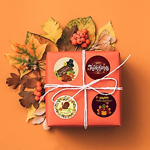 Thanksgiving Turkey Gift Stickers Round Envelope Seal Label Stickers Self-Adhesive Pumpkin Happy Thanksgiving Day Stickers for Card Candy Bag Box Decoration Party Favors Class Rewards 96 Pieces