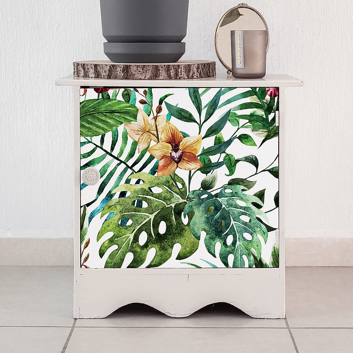 WESTICK Tropical Leaf Wallpaper Peel and Stick Jungle Botanical Wallpaper Palm Tree Tropical Wallpaper Modern Greenery Floral Contact Paper for Walls Bathroom Bedroom Accent Wallpaper 17.75" x 118"