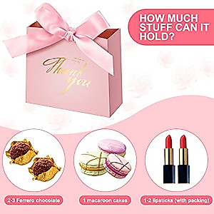 90 Pcs Small Thank You Gift Bag Party Favor Bags Treat Box with Bow Ribbons Mini Pink Goodie Bags Thank You Paper Gift Bags for Wedding Baby Shower Bridal Party Supplies, 4.5 x 1.8 x 3.9 Inches