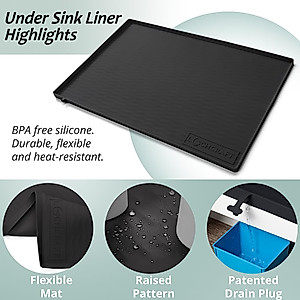 LochCraft Under Sink Mats for Kitchen Waterproof (31x22) Silicone Undersink Liner for Organizing and Waterproofing - Ideal for The Kitchen, Bathroom, and Laundry Room, Fits 33 Inch Cabinet (Black)
