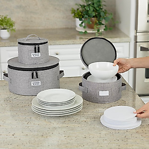 China Storage Container for Saucer and Appetizer Plates - 7" W x 5.5" H - Includes 12 Felt Dividers. Hard Shell and Stackable