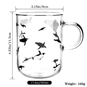Vihimi Large Glass Coffee Mug-17.6oz,Smooth Mouth Hot or Cold Beverage Mug,Made of Heat-resistant and Cold-resistant High Borosilicate Glass,Big Capacity with Comfortable Handle for Home and Office