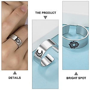 generic 2Pcs Adjustable Couple Rings Sun and Moon Matching Rings Jewelry Gift for Couple Promise Engagement Wedding Men Women
