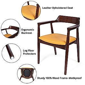 LUCKYERMORE Mid Century Dining Chair, Premium Solid Wood Accent Chair for Living Room Bedroom, Fire Retardant & Water Repellent Armchair, Come Assembled
