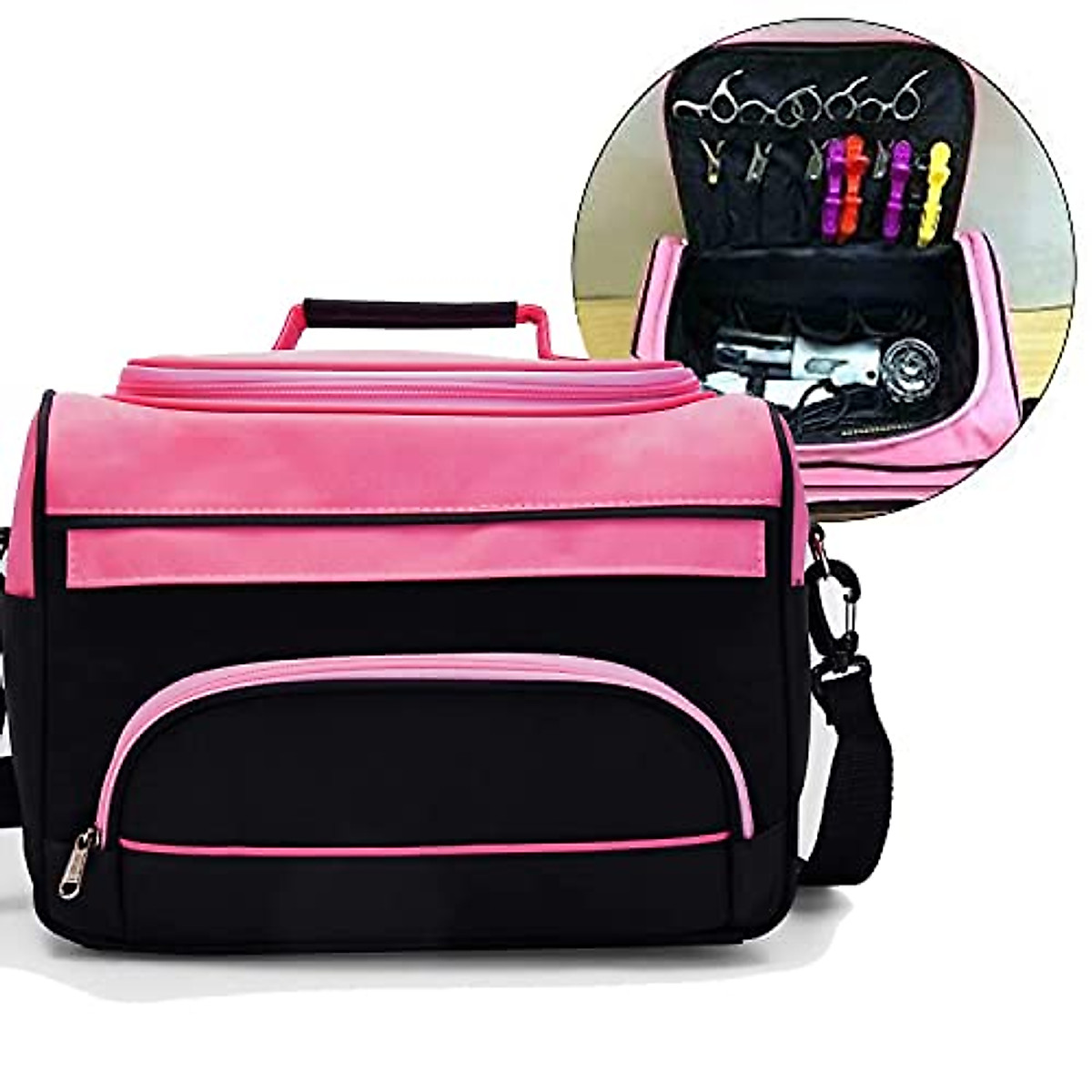 MAXPAND Small Hairdressing Tool Bag Hairdresser Bag with Shoulder Strap Cosmetics Beauty Hairstylist Bag Hair Makeup Salon Organizer Bag with YKK Zipper (PINK), 13.8" x 8.7" x 9.5"