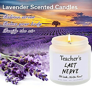 LUCKYBUNNY Teacher's Last Nerve Candles Gifts, 4 Oz Lavender Scented Soy Candles, Teacher Appreciation Gift, Naughty Christmas Gift for Teacher, Funny Thank You Gift from Student