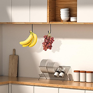 2PCS Banana Hook Under Cabinet, Rotatable Metal Banana Hanger Holder with 2 S Shape Hook and Screws, Kitchen Hook Banana Stand to Keep Bananas Fresh