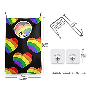 Gay Pride Rainbow Homosexuality Heart Hanging Laundry Hamper Bag 1 Pack LGBT World Bisexual Dirty Clothes Storage Bin Washing Baskets Toy Book Clothing Holder for Door Wall Home Bathroom Bedroom