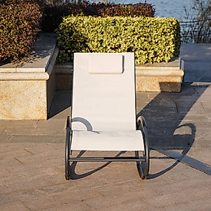 Direct Wicker Patio Rocking Recliner Chair Curved Chaise Lounge Chair w/Pillow for Yard Pool Outdoor Indoor, Iron Rock O-Shaped Lounge Chair (Beige)