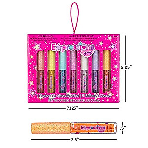 Expressions girl 7pc Fruity Flavored Lip Gloss Set, Long Lasting Glossy Lip Makeup for Kids/Teens - Lip Gloss in Assorted Fruity Flavors, Teen Girls Party Favors, Non Toxic Makeup for Kids